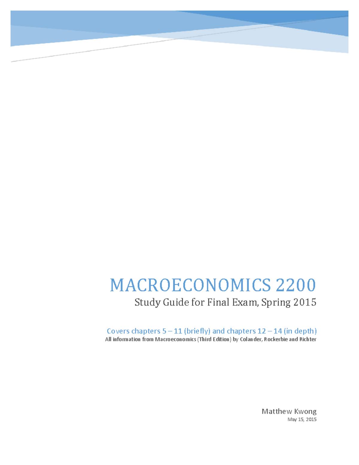 Final Study Guide - Summary Macroeconomics - MACROECONOMICS 2200 Study ...