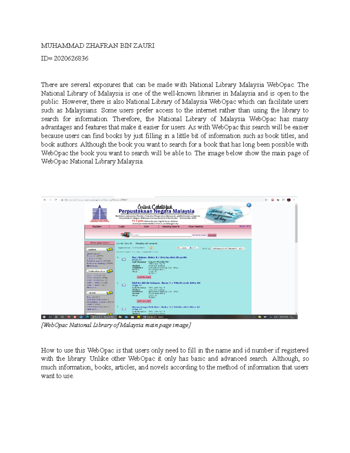 Webopac assignment imd 111 - pengurusan maklumat - UiTM - Studocu