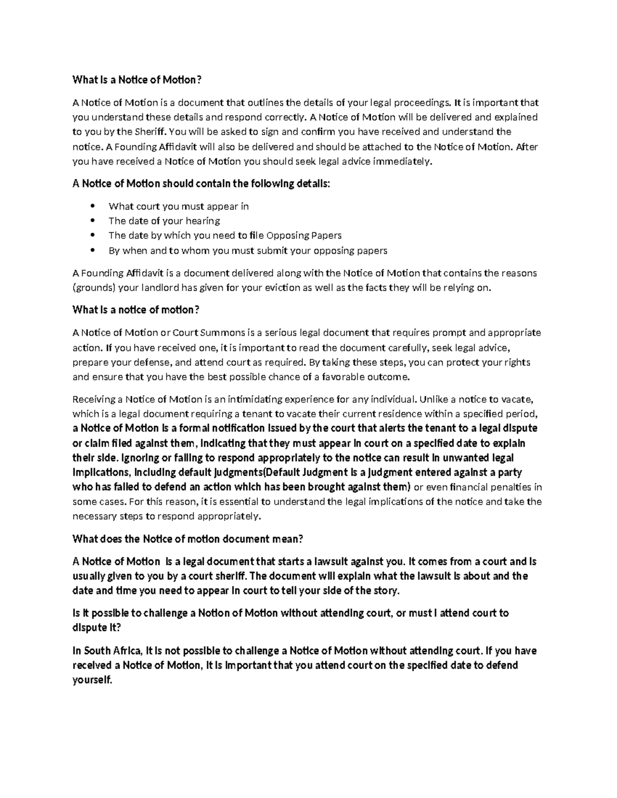 What is a Notice of Motion - It is important that you understand these ...