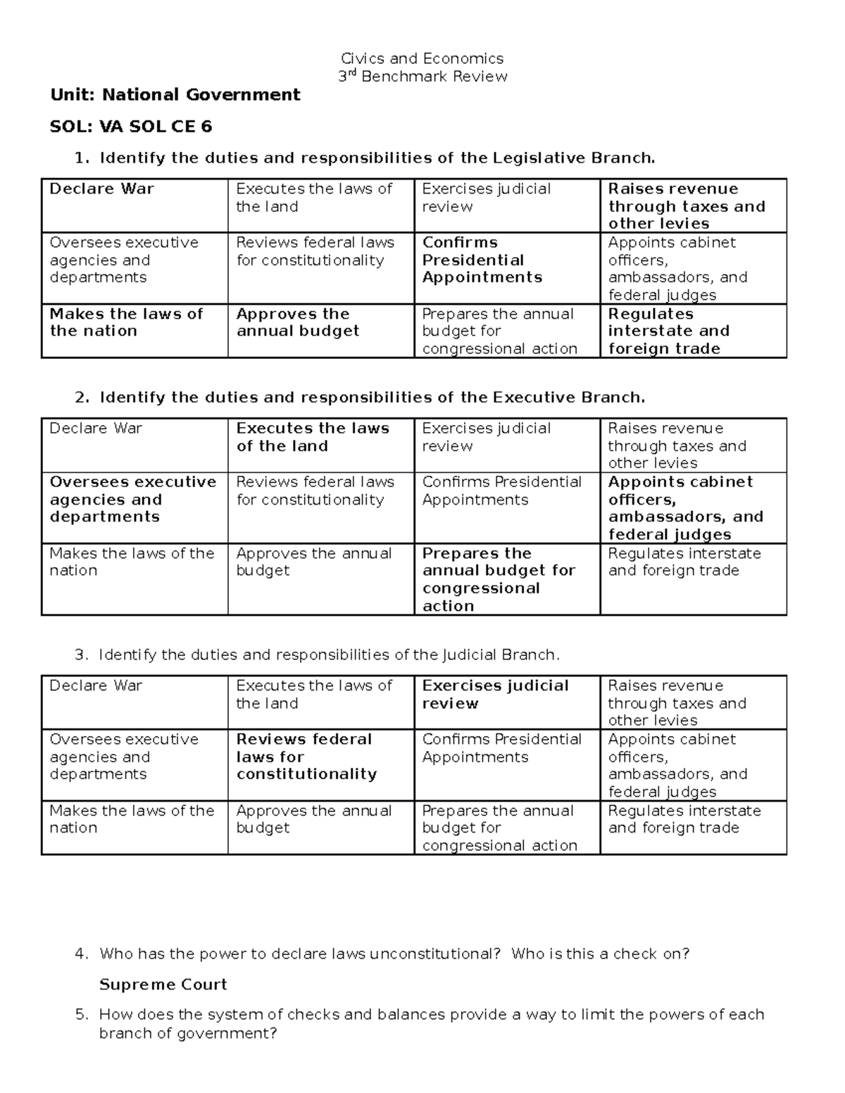 3rd Benchmark Review CE 6 Completed - 3 rd Benchmark Review Unit ...