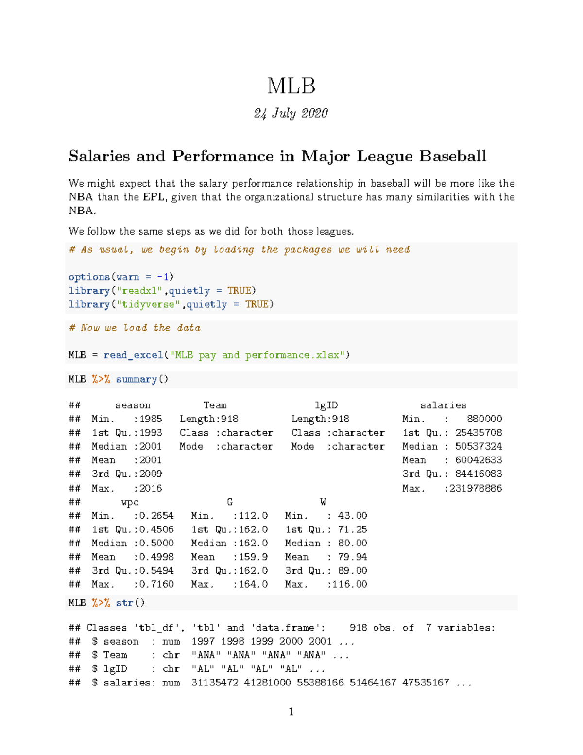 MLB - Salaries and Performance in Major League Baseball - MLB 24 July ...
