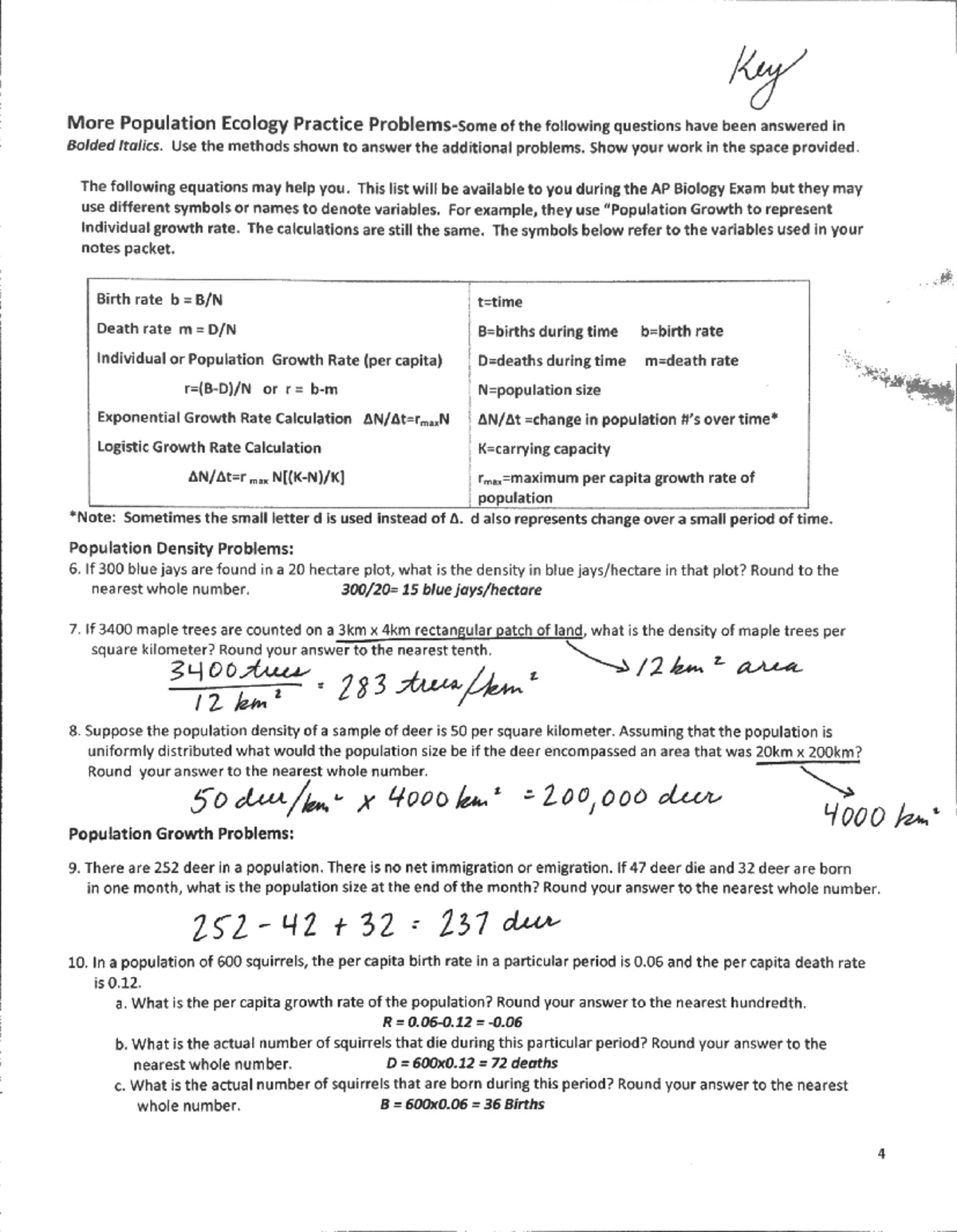Ecology population growth rate problems key - Key More Population ...