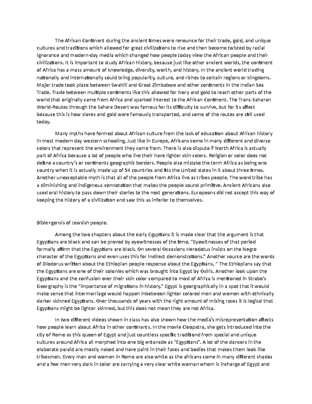 First Writing Assignment - The African Continent during the ancient ...