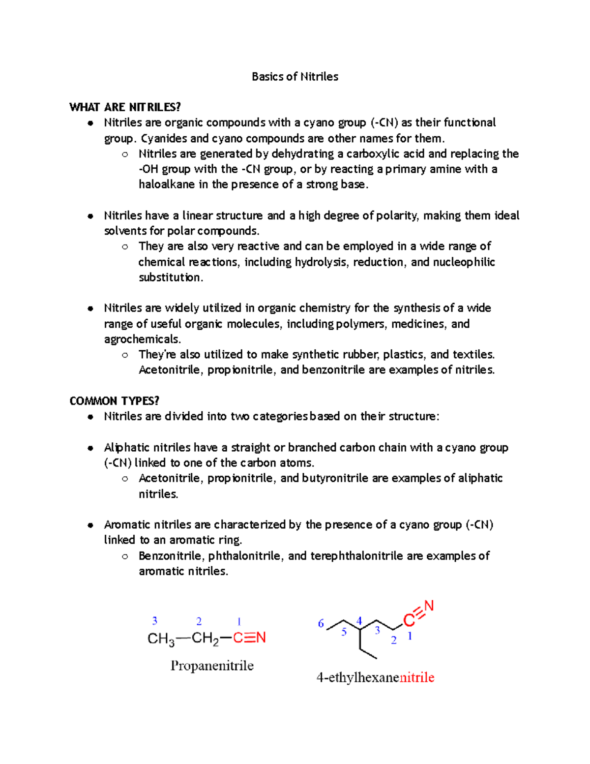 Basics of Nitriles - Basics of Nitriles WHAT ARE NITRILES? Nitriles are ...