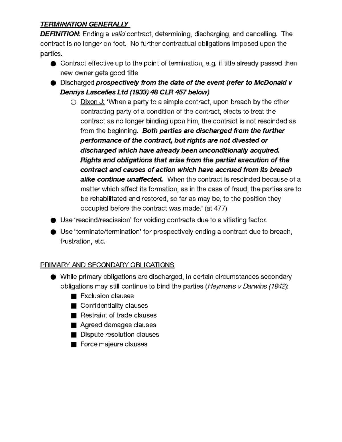 Termination Notes from Slides - TERMINATION GENERALLY DEFINITION ...