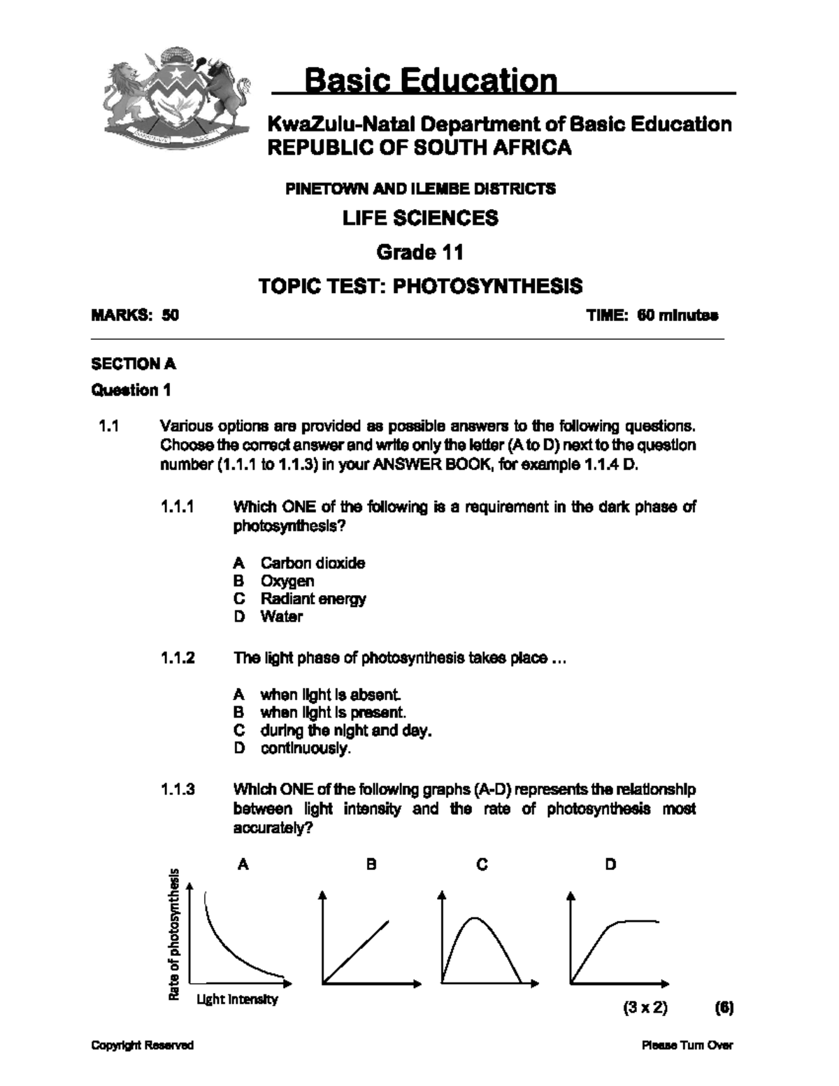 Photosynthesis topic test KZN - Studocu