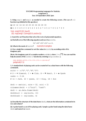 Assignment 3 - R programming Questions - STAT2005 Programming Languages ...