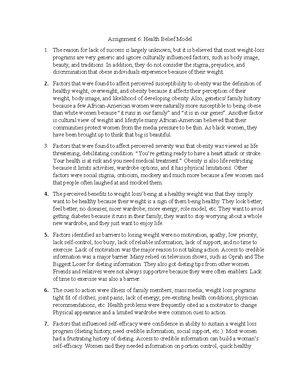 Assignment 4 Health Belief Model - Assignment for Course: BPH 1020 ...