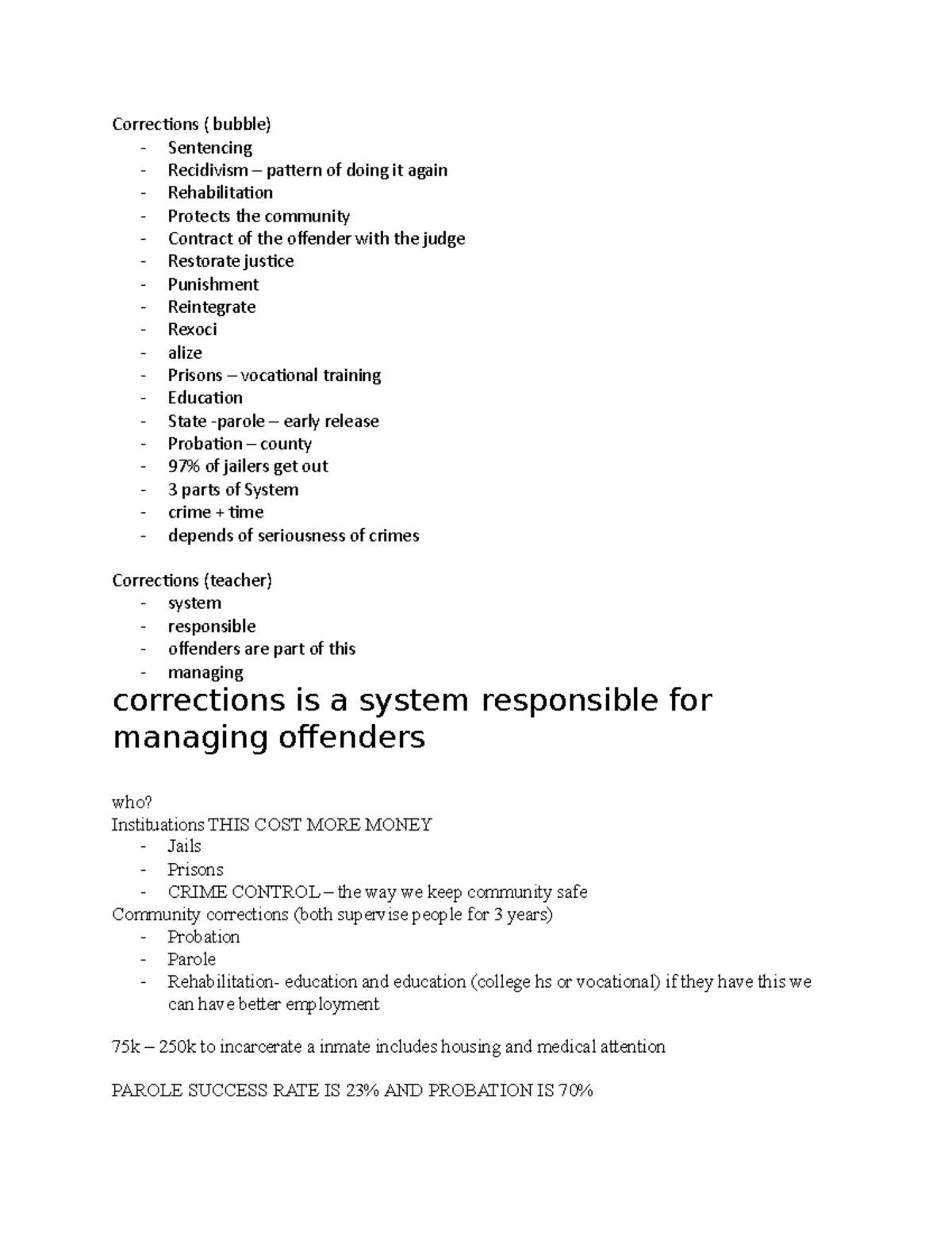 Corrections - Lecture notes 1-4 - Corrections ( bubble) - Sentencing ...