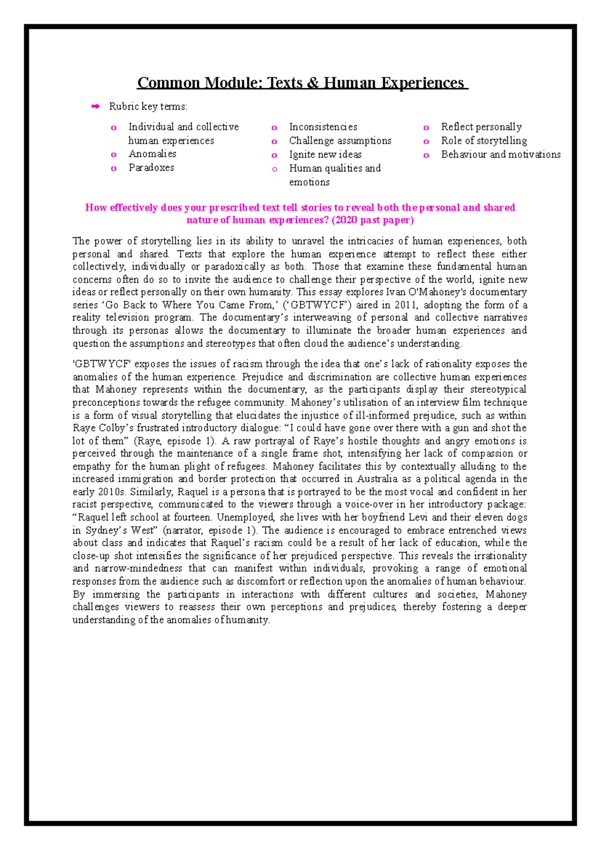 English Revision HSC (Long-Responses edited) - Common Module: Texts ...