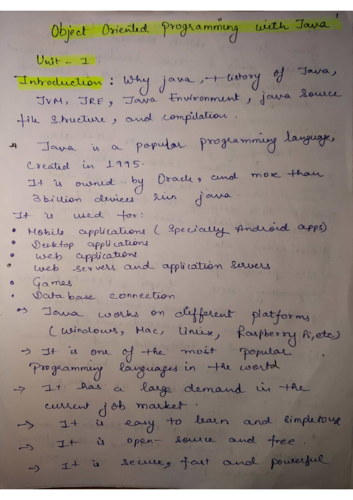 Java unit 1- part(1,2) - B.tech - Studocu