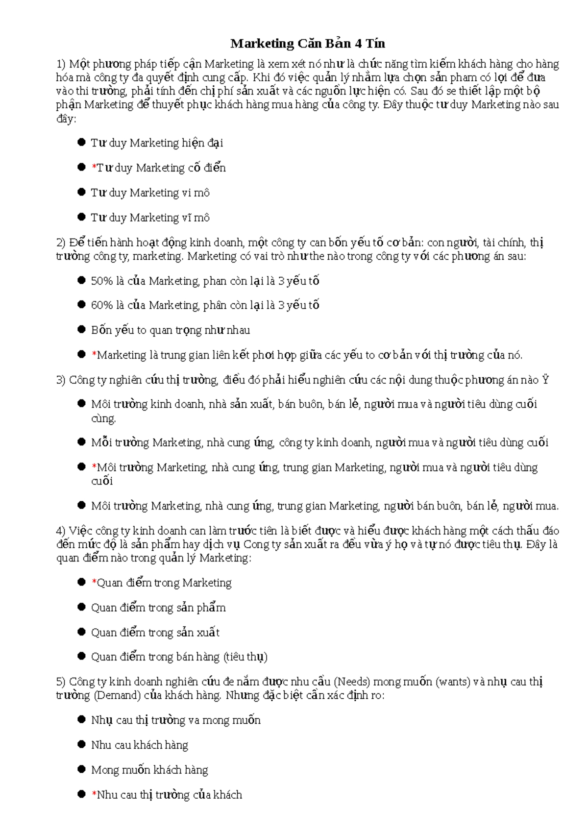Đề cương Marketing-can-ban 2022 - Marketing Căn Bn 4 Tínả M t ph ng pháp ti p c n Marketing là ...