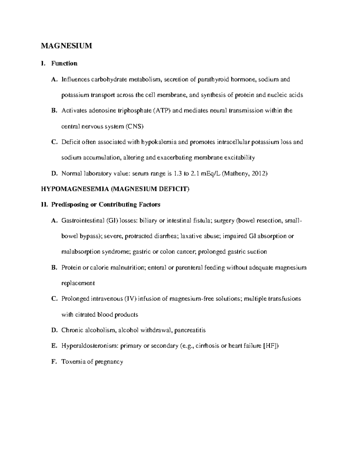 Magnesium - . Concept - MAGNESIUM I. Function A. Influences ...