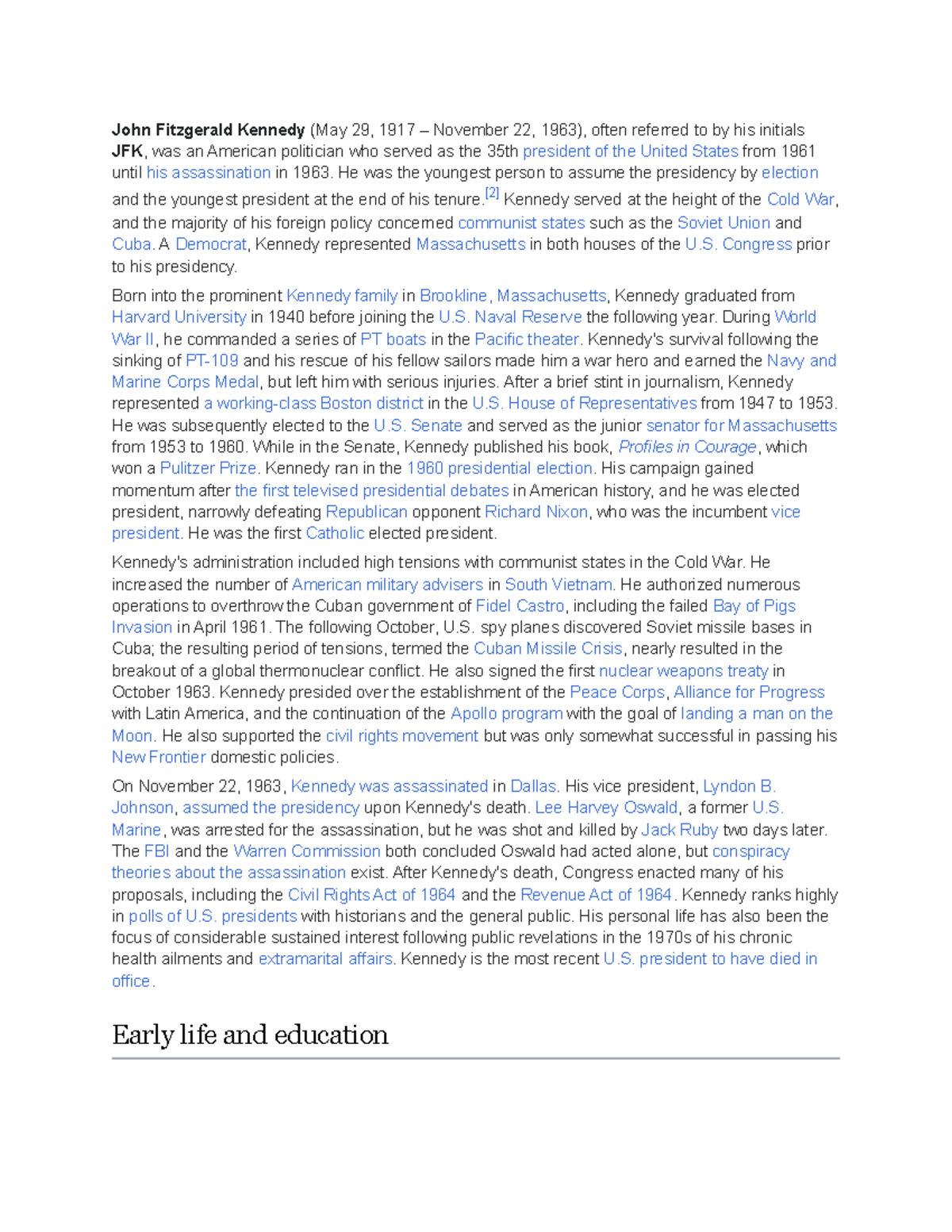 H12 - n/a - John Fitzgerald Kennedy (May 29, 1917 – November 22, 1963 ...