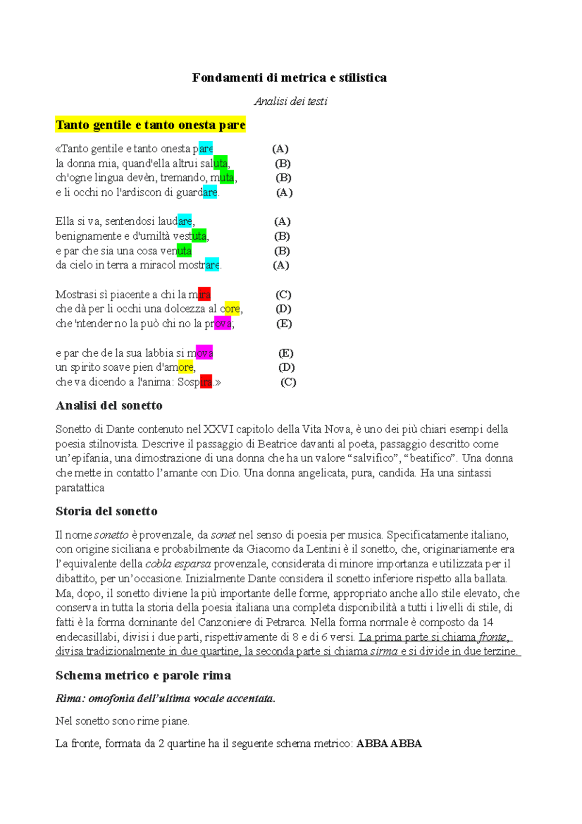 Metrica e stilistica - Fondamenti di metrica e stilistica Analisi dei ...