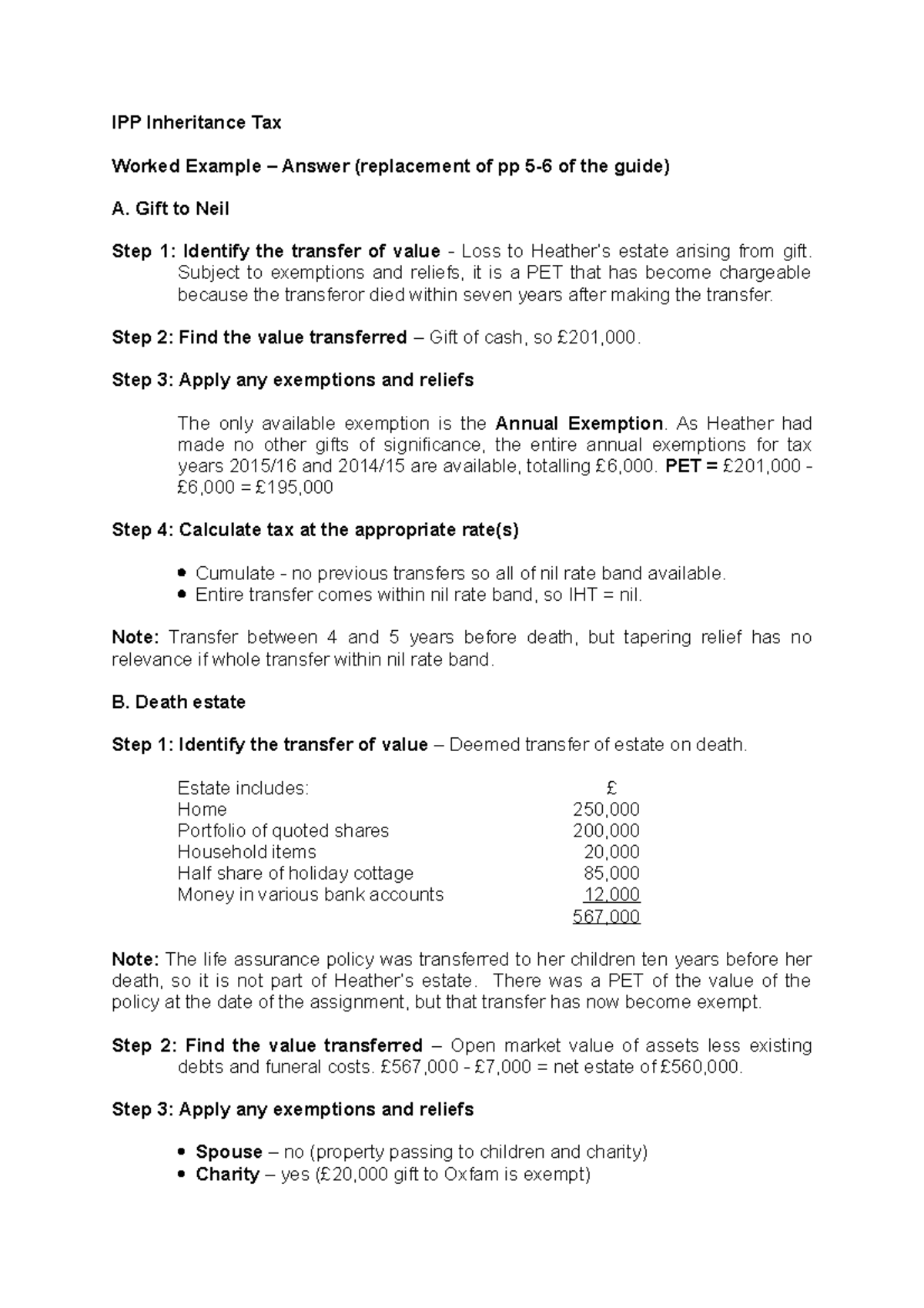 IHT worked example - IPP Inheritance Tax Worked Example – Answer ...