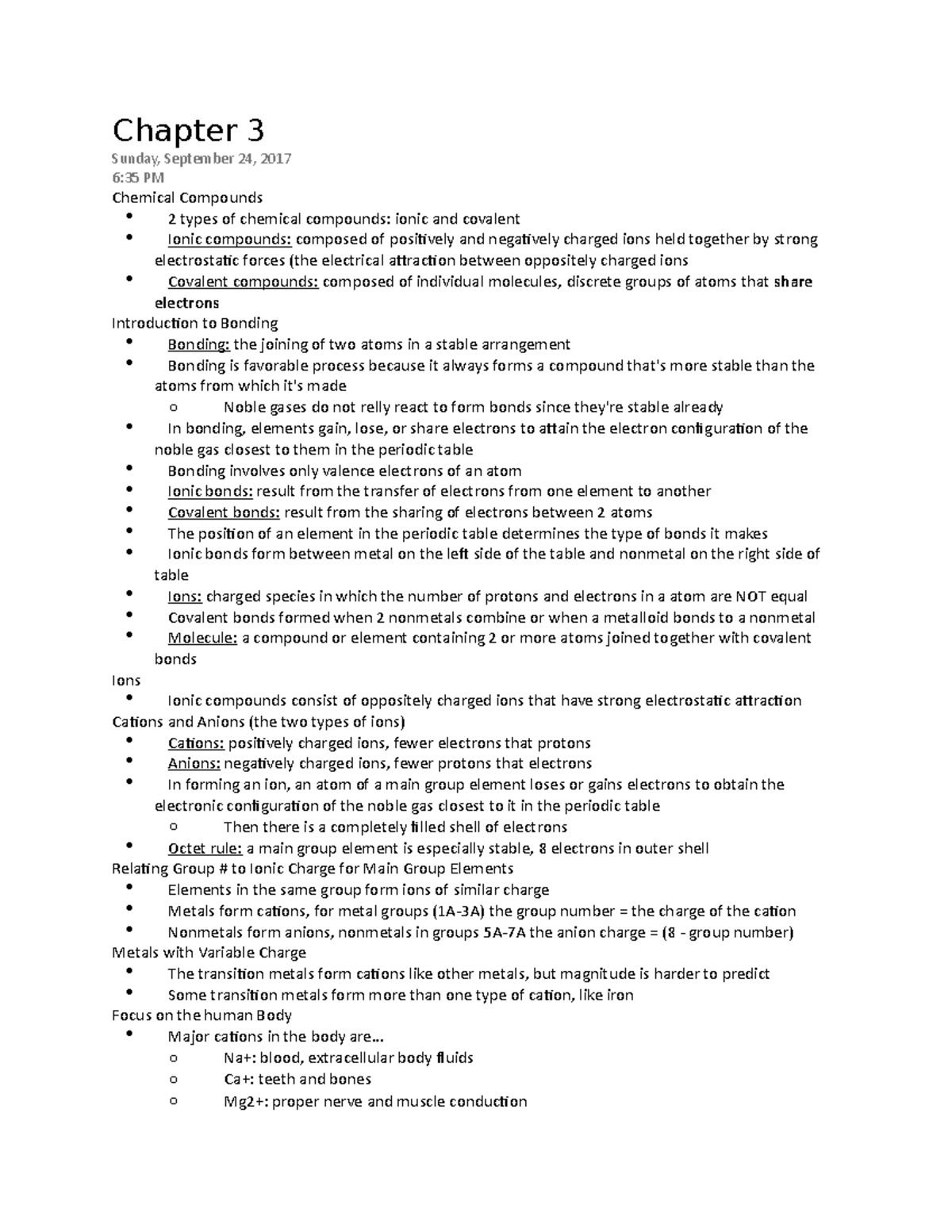 Chapter 3 Notes - Chapter 3 Sunday, September 24, 2017 6:35 PM Chemical ...