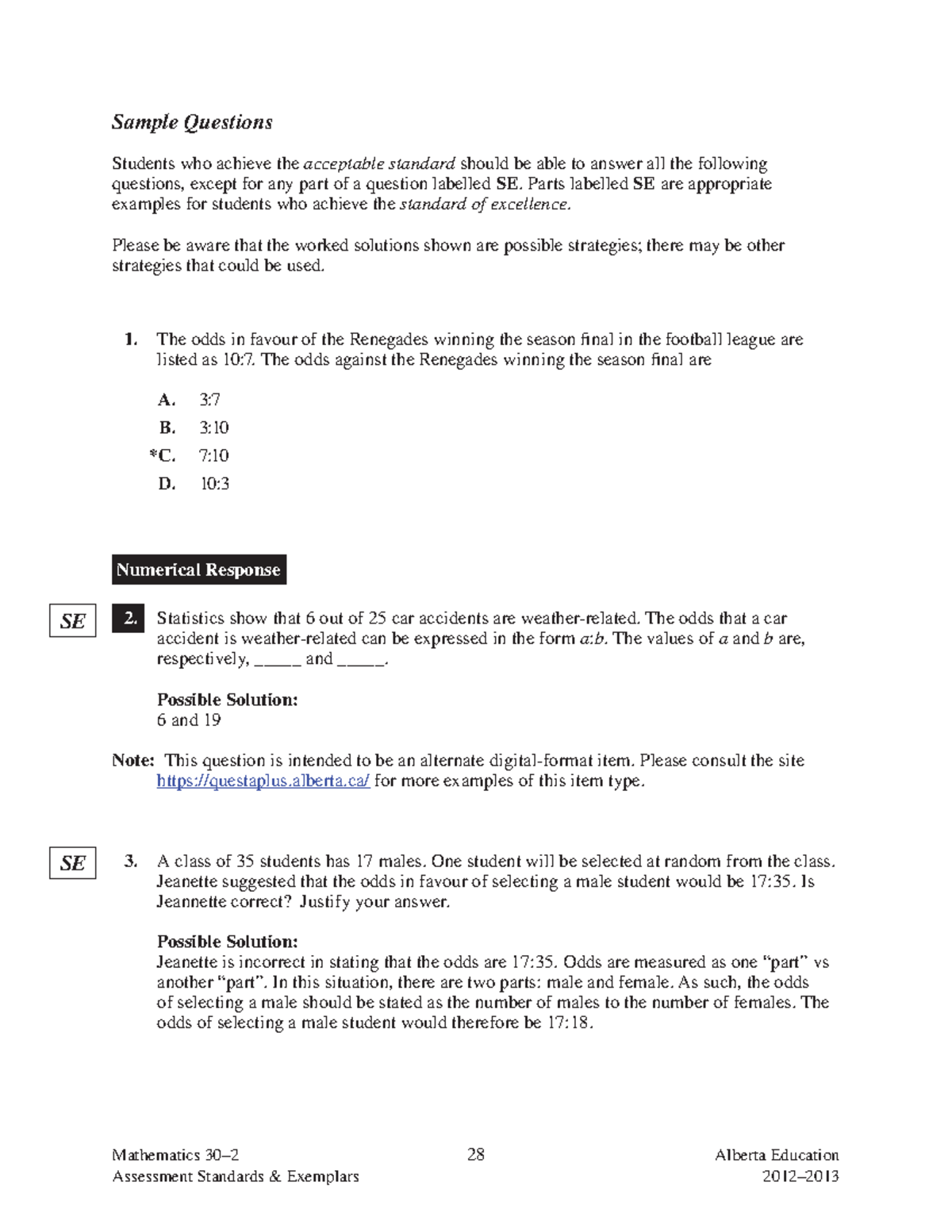 Assessment Standards Exemplars Probability KEY - Mathematics 30–2 28 ...