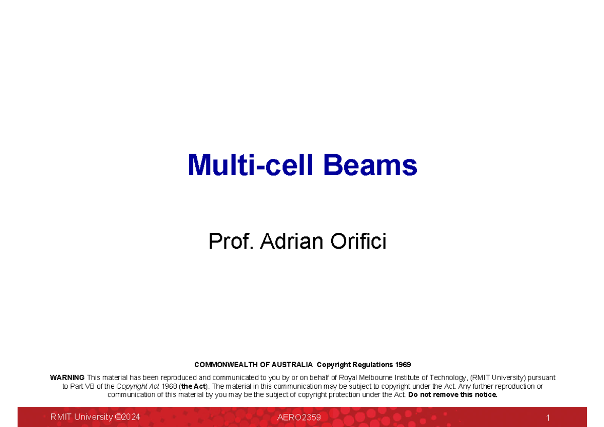 (6B) Multi-cell beams - Multi-cell Beams RMIT University © AERO ...