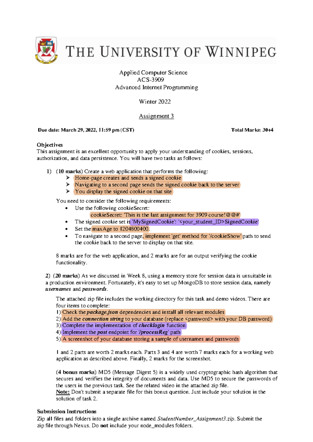 Assignment 3 - Applied Computer Science ACS- Advanced Internet Programming Winter 2022 ...