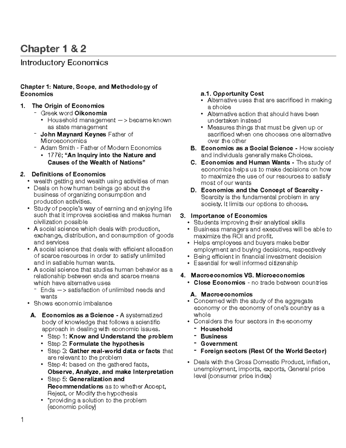 economics chapter 1-2 reviewer - Chapter 1 & 2 Introductory Economics ...
