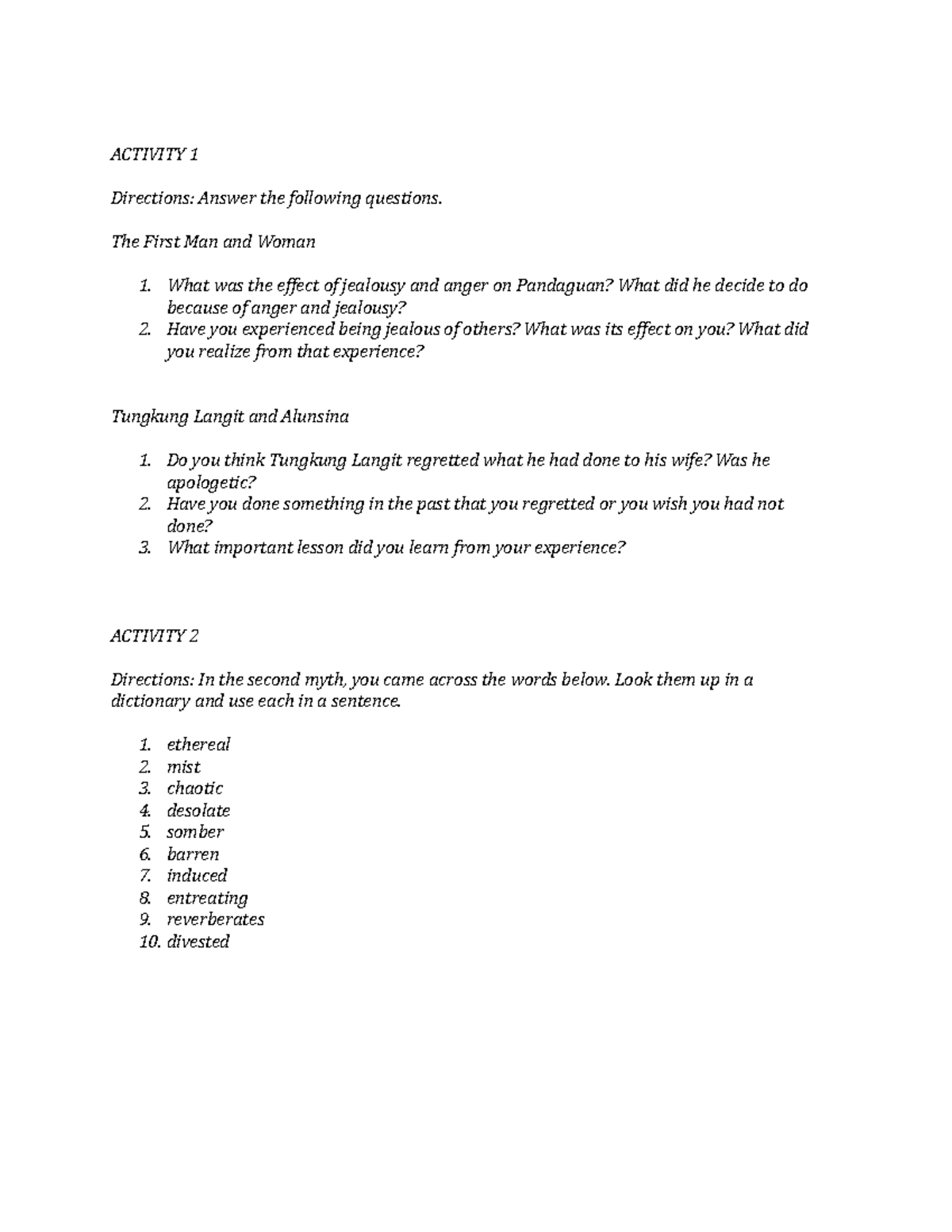 Week 1 Activity - Sample Work Only - ACTIVITY 1 Directions: Answer the ...