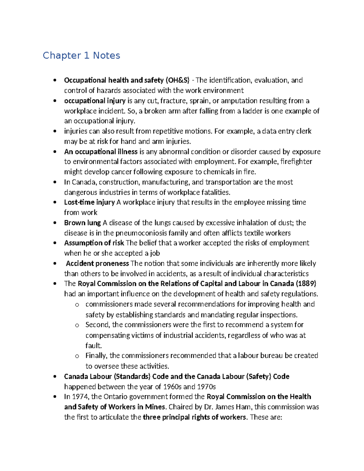 Chapter 1 OH&S - Chapter 1 Notes Occupational health and safety (OH&S ...