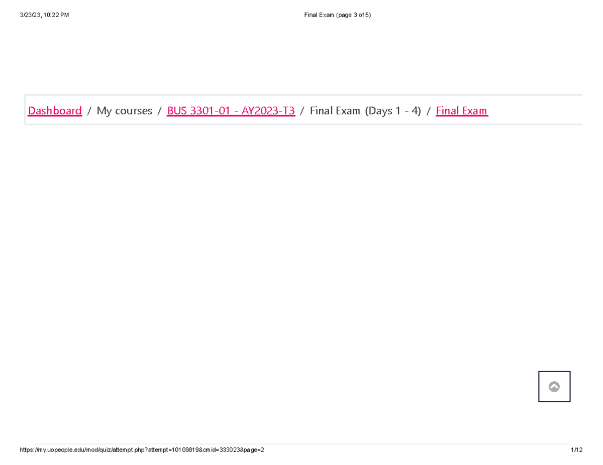 Final Exam (page 3 of 5) - Dashboard / My courses / BUS 3301-01 ...