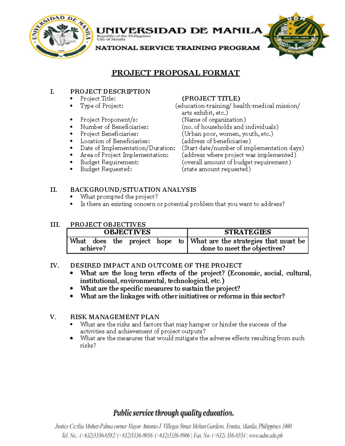 Project Proposal for Brgy - PROJECT PROPOSAL FORMAT I. PROJECT ...