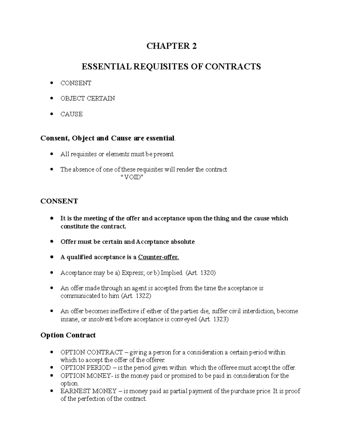 Essential Requisites - Lecture notes 12 - Laws on Obligations and ...