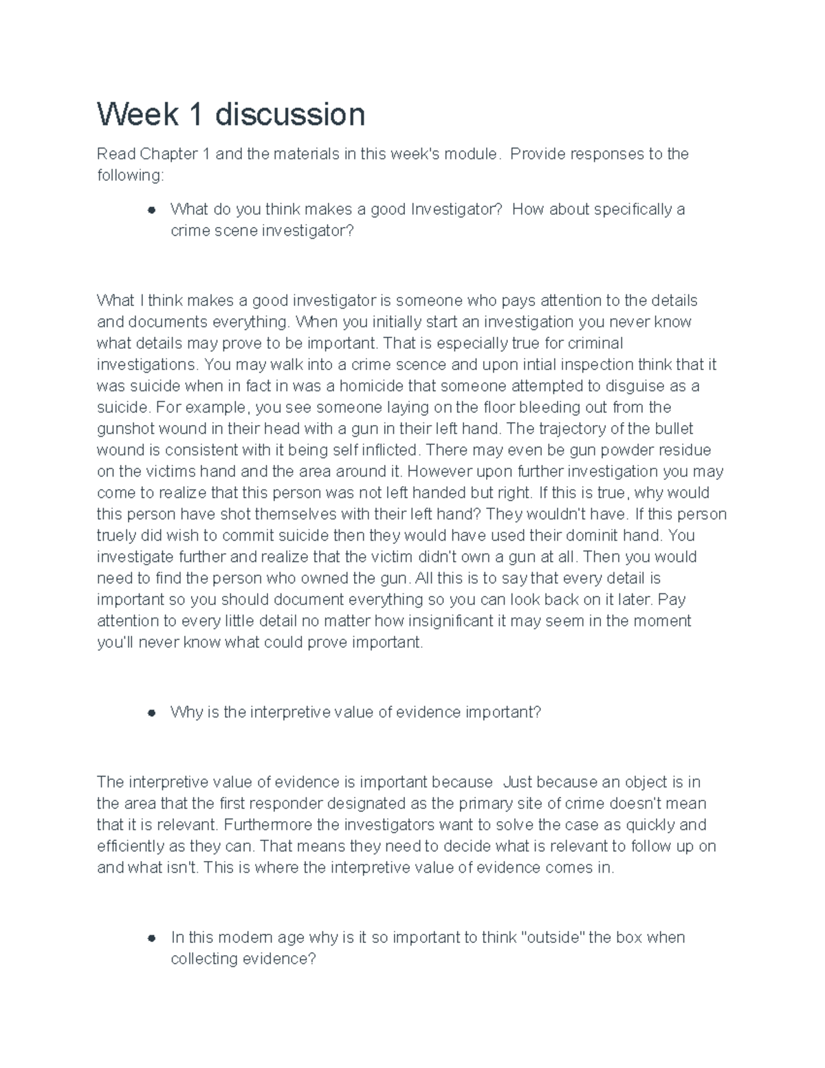 Week 1 discussion - answer the questions - Week 1 discussion Read ...