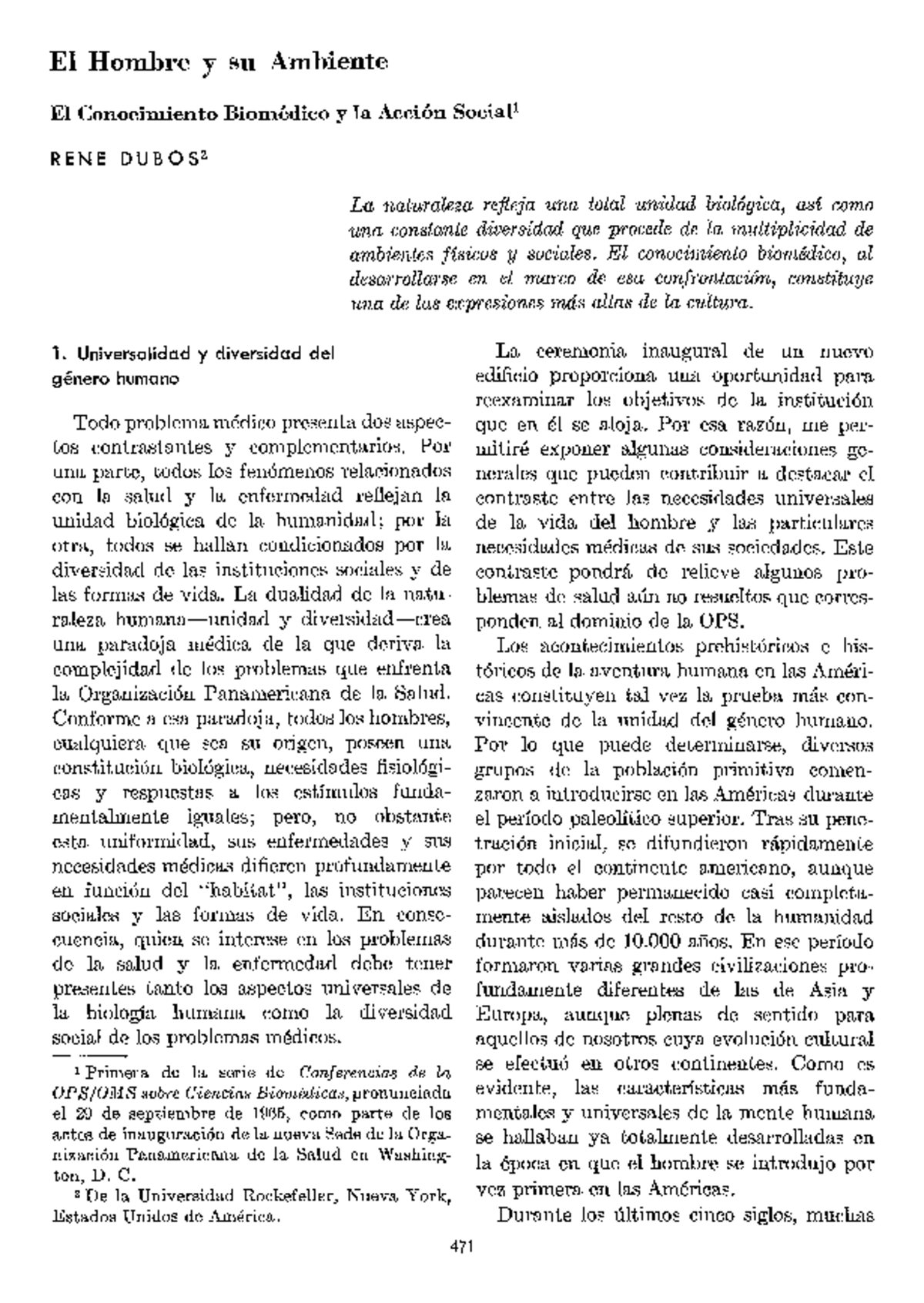 El hombe y su ambiente de Dubos 1965 - El Hombre y su Ambiente El ...