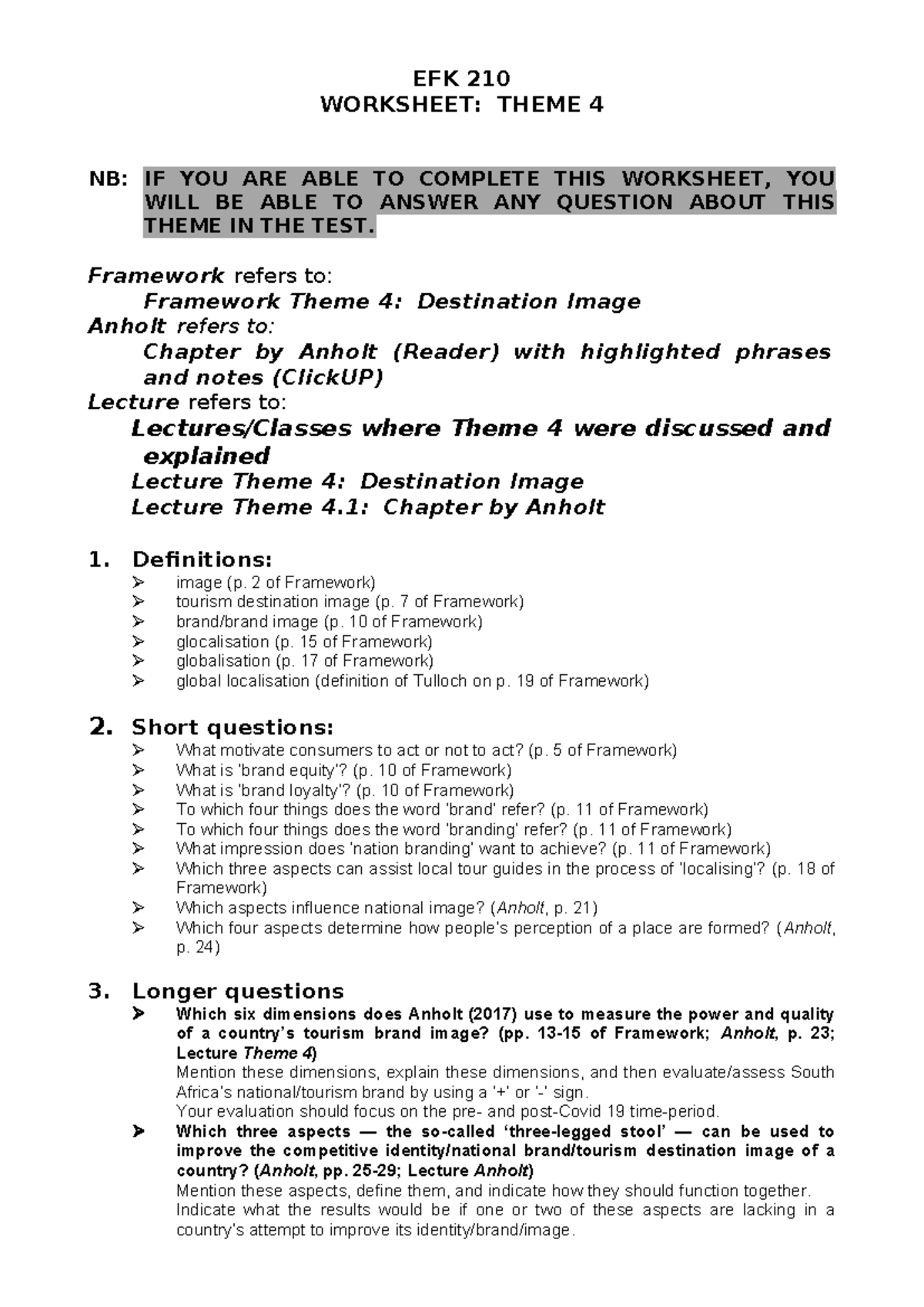 EFK210 Worksheet Theme 4 2024 - EFK 210 WORKSHEET: THEME 4 NB: IF YOU ...