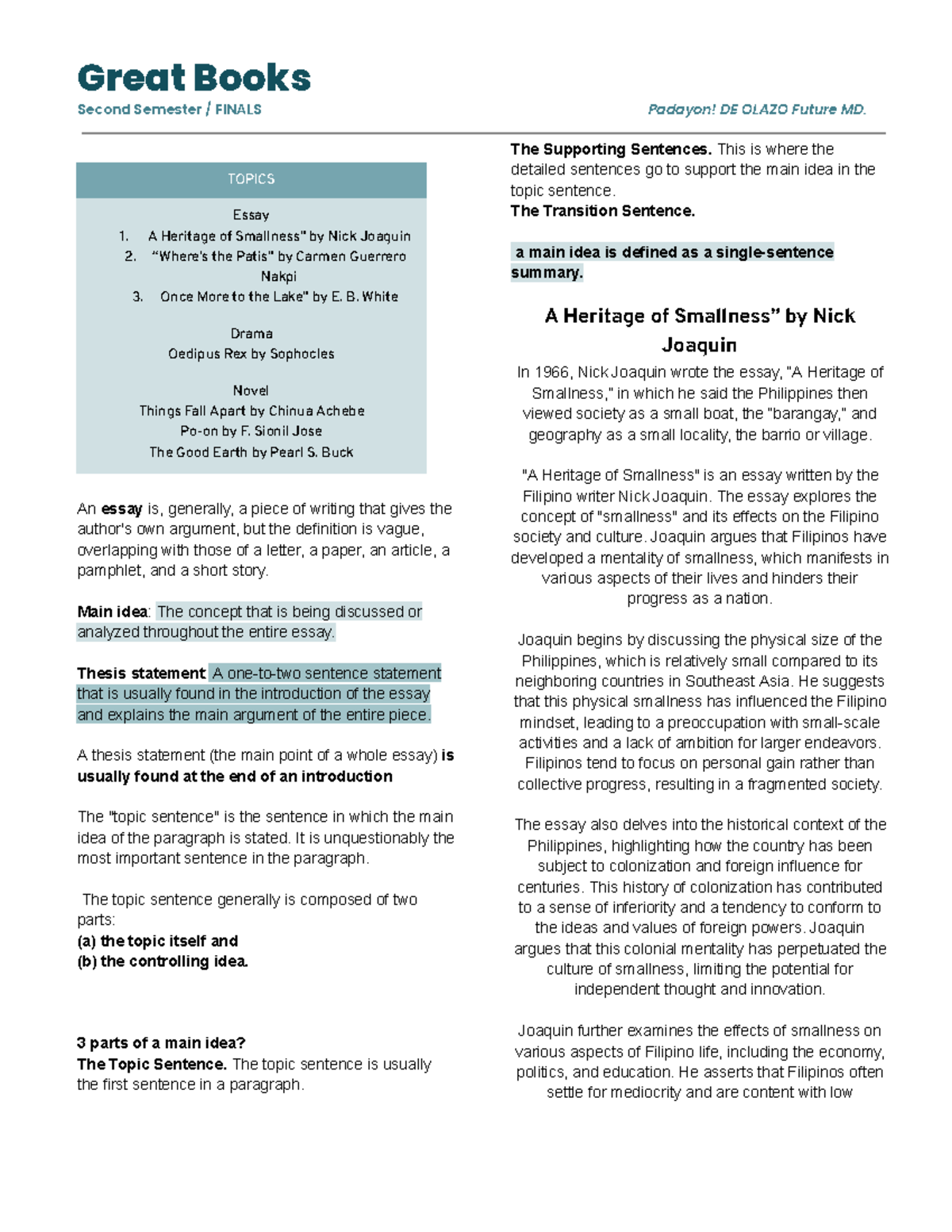 GTB Finals - Second Semester / FINALS Padayon! DE OLAZO Future MD ...