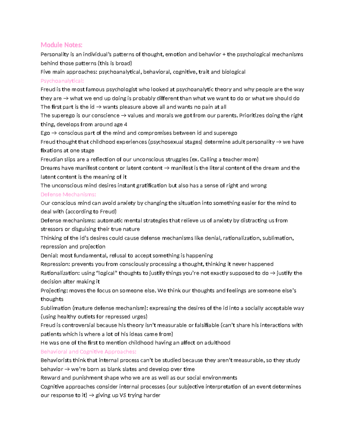 Unit 9 Personality - module + textbook + lecture notes - Module Notes ...