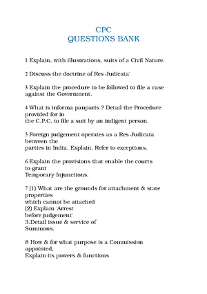 CPC II Project topics final - NATIONAL LAW SCHOOL OF INDIA UNIVERSITY ...