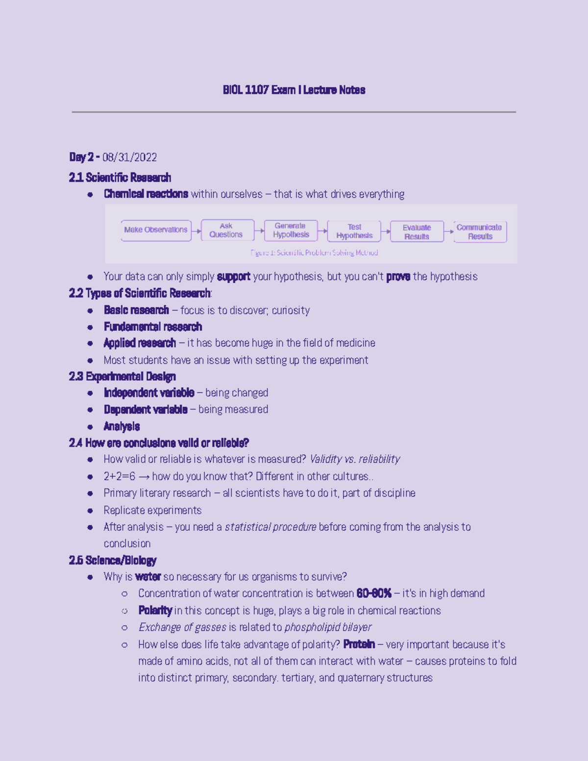 BIOL-1107 Exam I Lecture Notes - BIOL 1107 Exam I Lecture Notes Day 2 ...