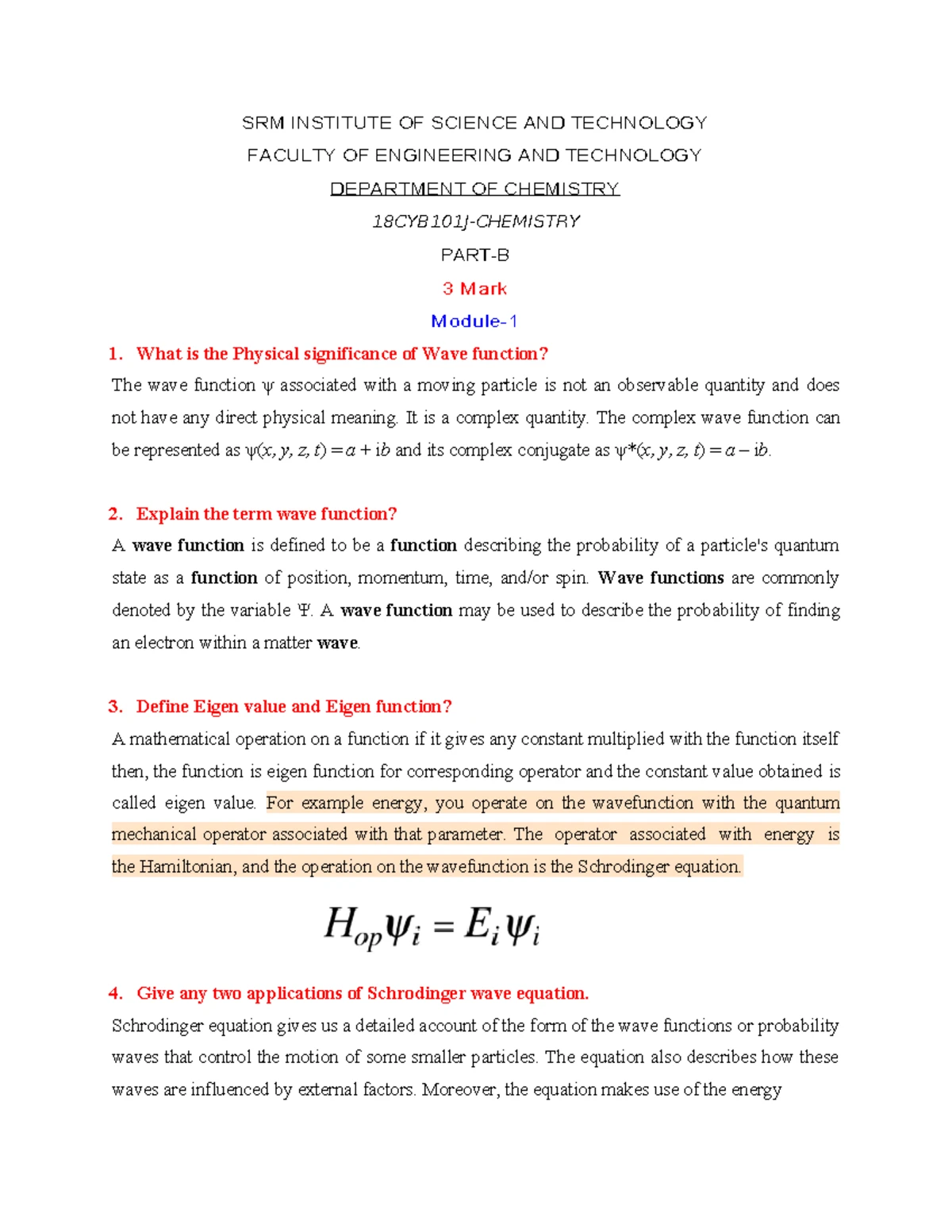PART-B 3 Mark Module -1 - hi h - SRM INSTITUTE OF SCIENCE AND ...