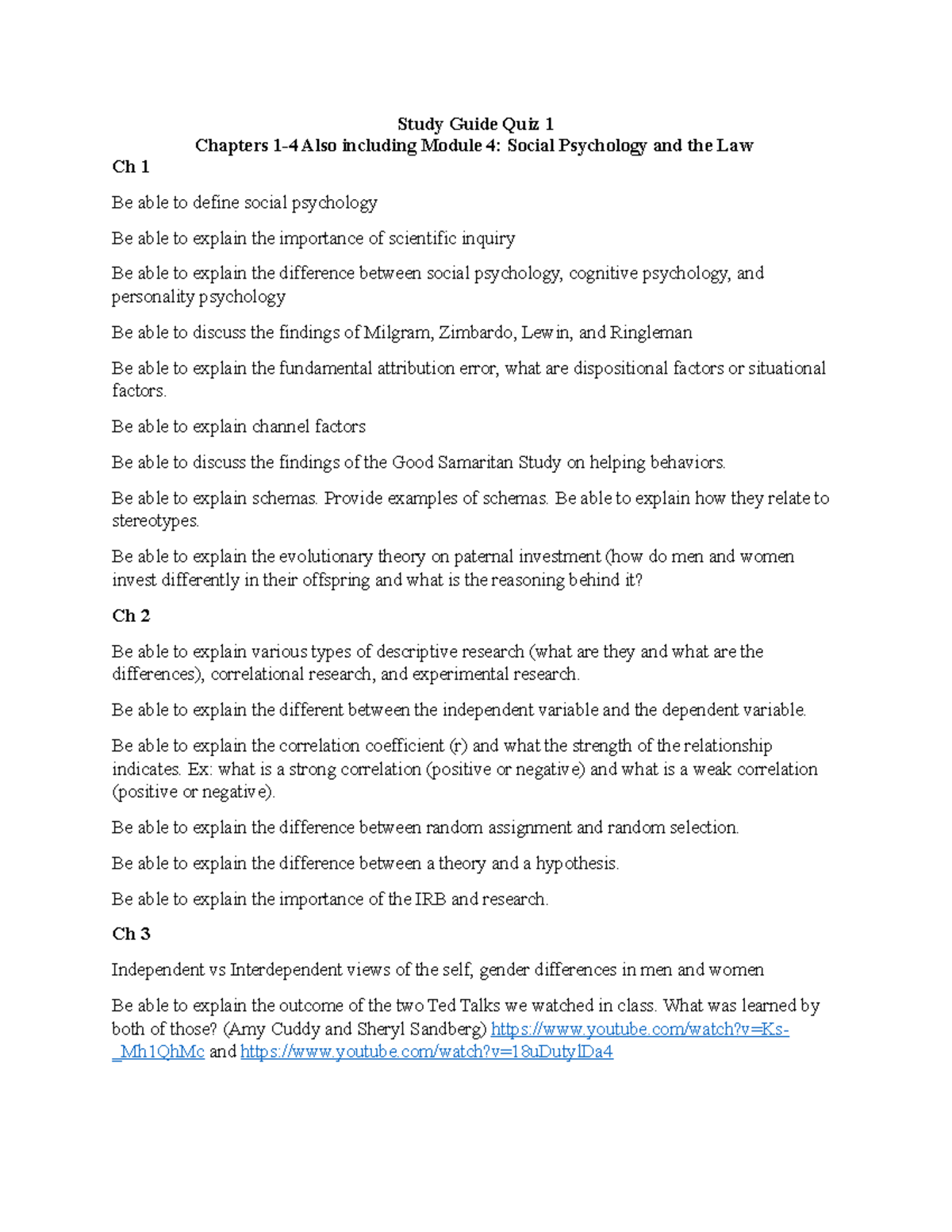 PSY362Quiz1Study Guide - Study Guide Quiz 1 Chapters 1-4 Also including ...