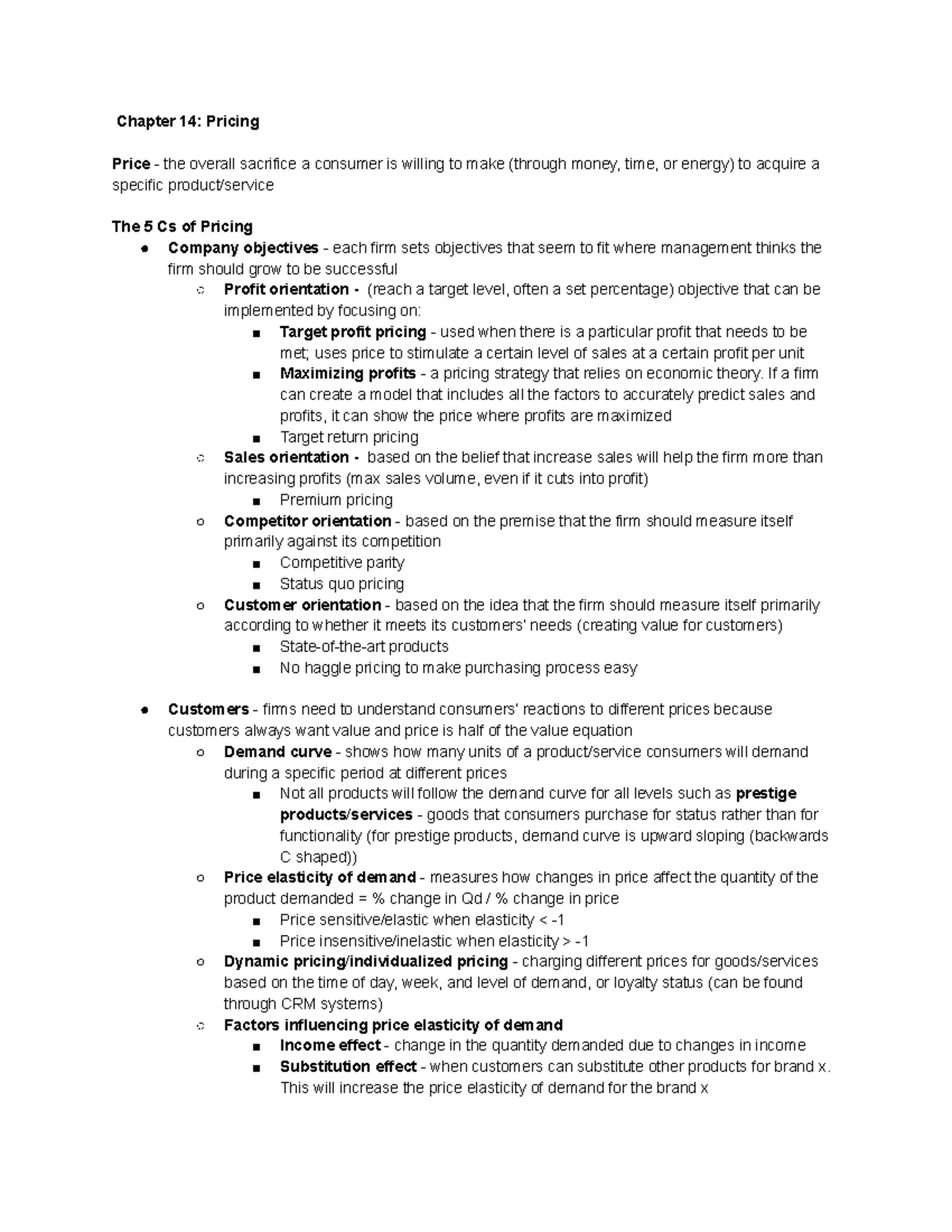 14. Pricing - Chapter 14: Pricing Price - the overall sacrifice a ...