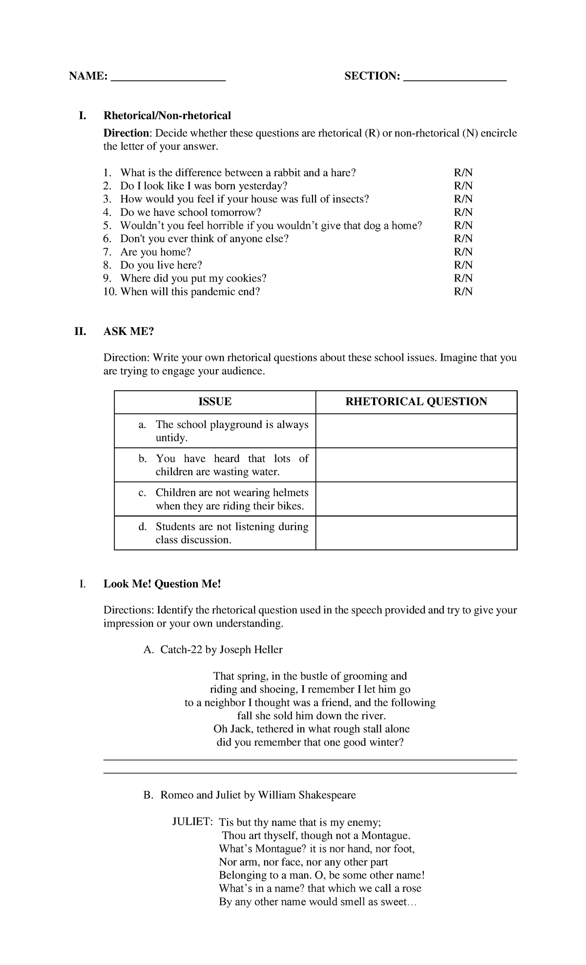 Rhetorical QUIZ - NAME: ____________________ SECTION ...