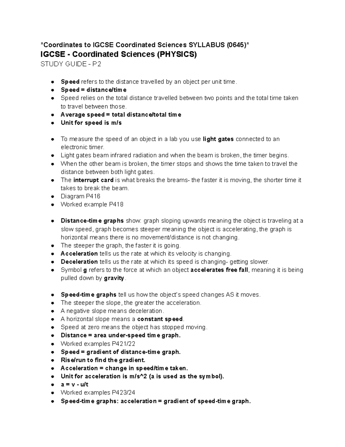 P2. Describing motion - Notes for IGCSE Coordinated Sciences ...