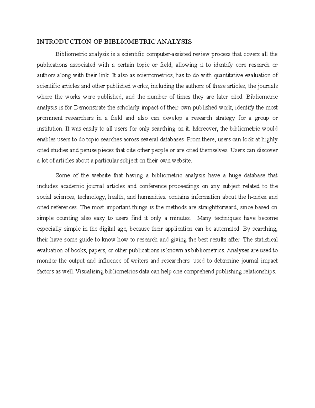 Online database 236 - INTRODUCTION OF BIBLIOMETRIC ANALYSIS ...