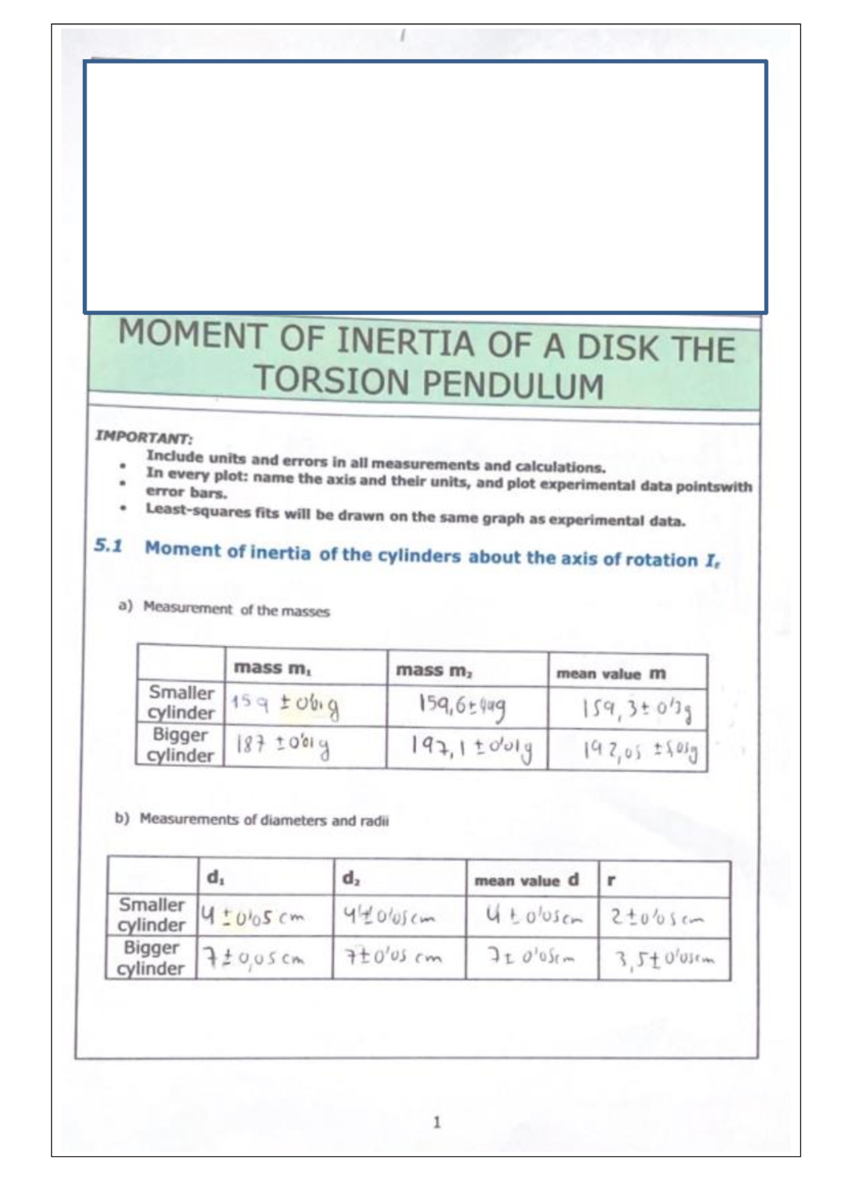 Moment of inertia of a disk. The torsion pendulum. Lab - Analytical ...