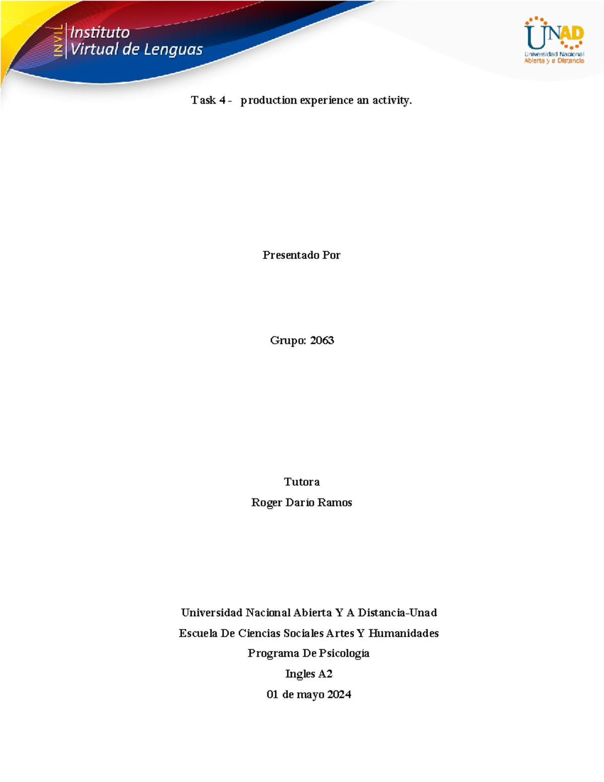 Task 4 - production experience an activity. Sergio Omar Sarmiento S ...
