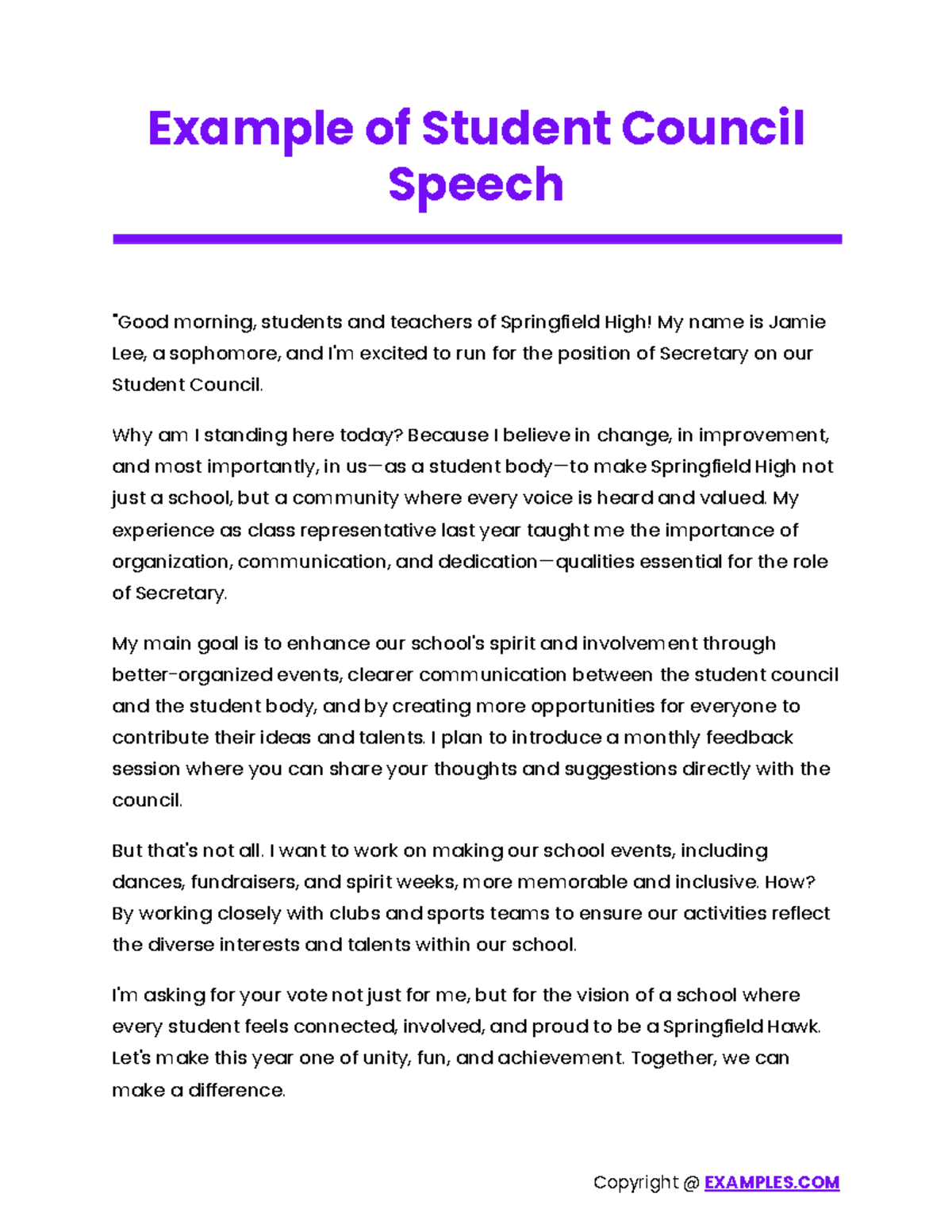 Example-of-Student-Council-Speech - Example of Student Council Speech ...
