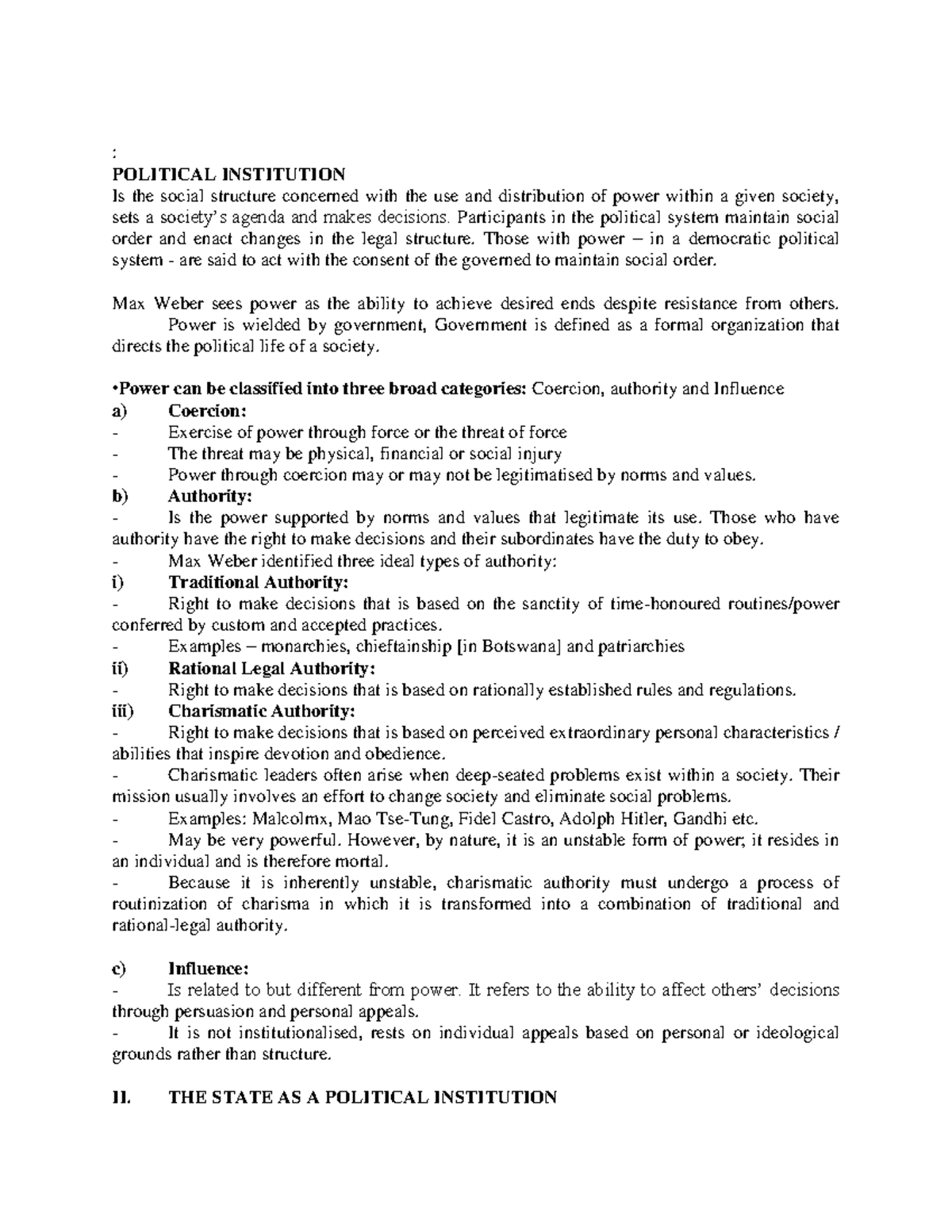 The Political Institution - : POLITICAL INSTITUTION Is the social ...