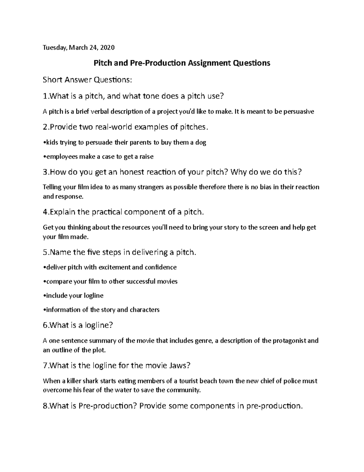 Drama worksheet 53 screenplay - Tuesday, March 24, 2020 Pitch and Pre ...