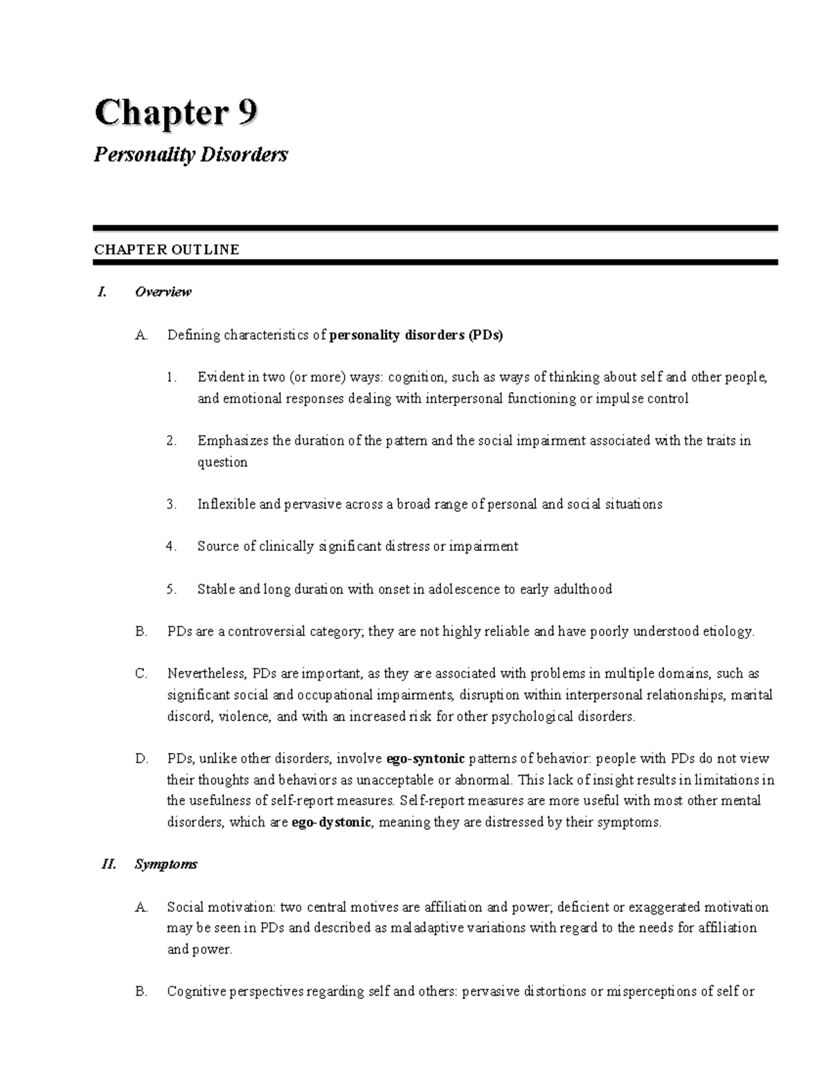 Chapter 9 Outline F23 - Summary Abnormal Psychology - Chapter 9Chapter ...