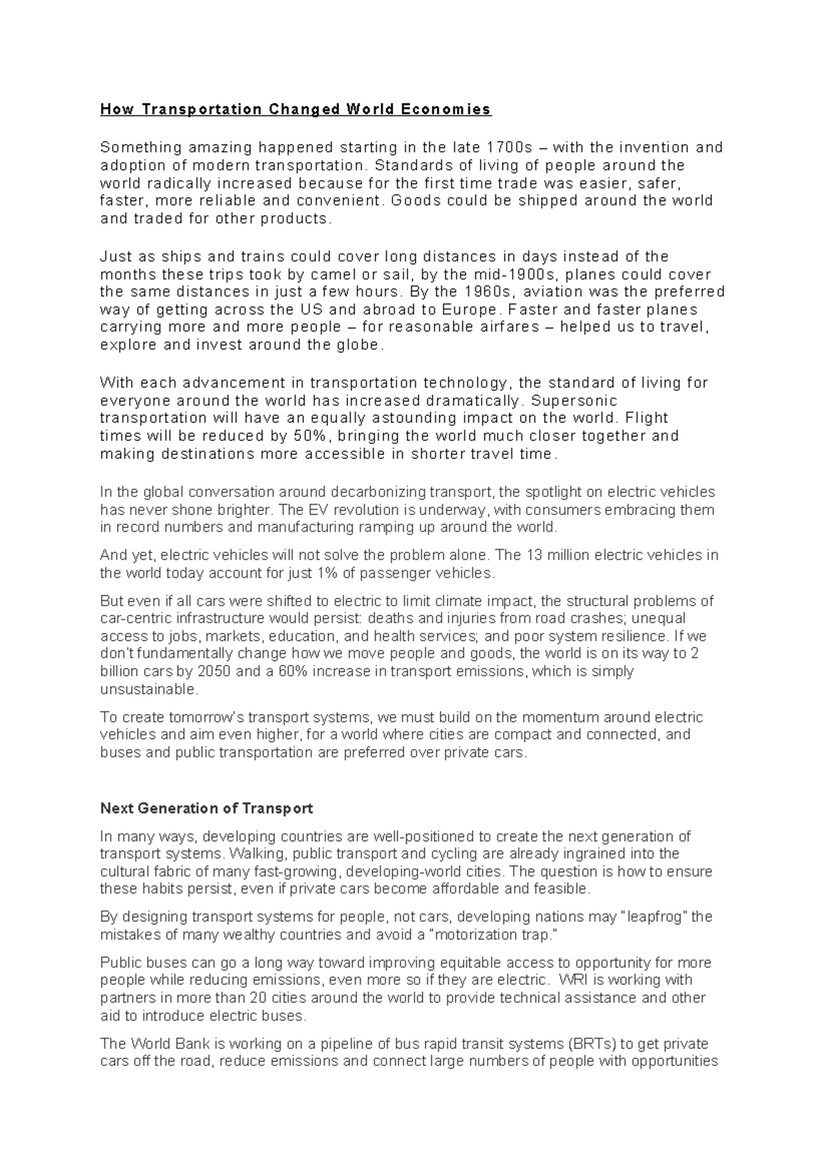 TWC- Notes - How Transportation Changed World Economies Something ...